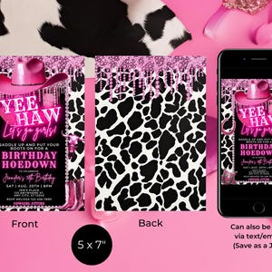 Editable Pink Disco Cowgirl Hoedown Birthday Party Invitation ...