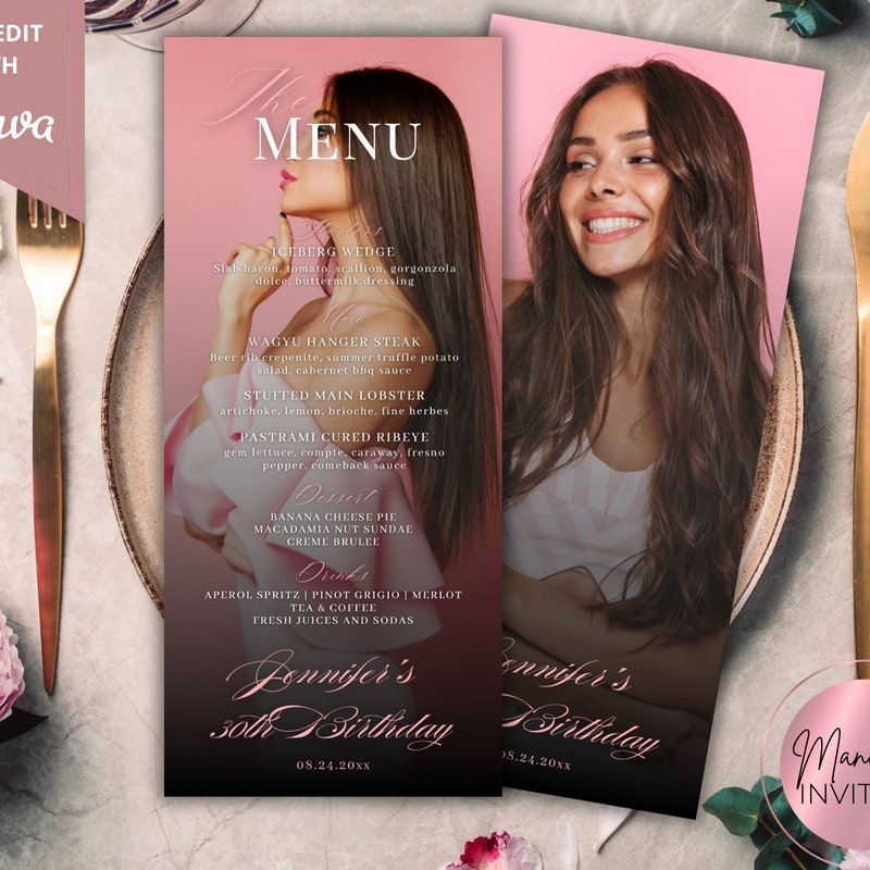 Custom Birthday Menu With Photo - Etsy