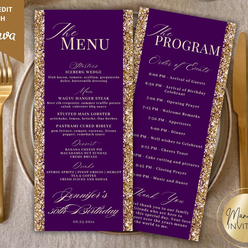 Menu Cards Purple - Etsy