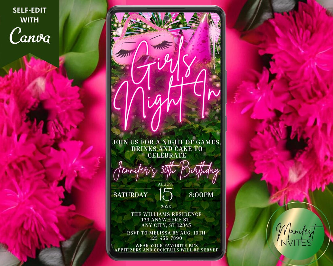 Digital Girls Night in Slumber Party Birthday Invitation, Electronic ...