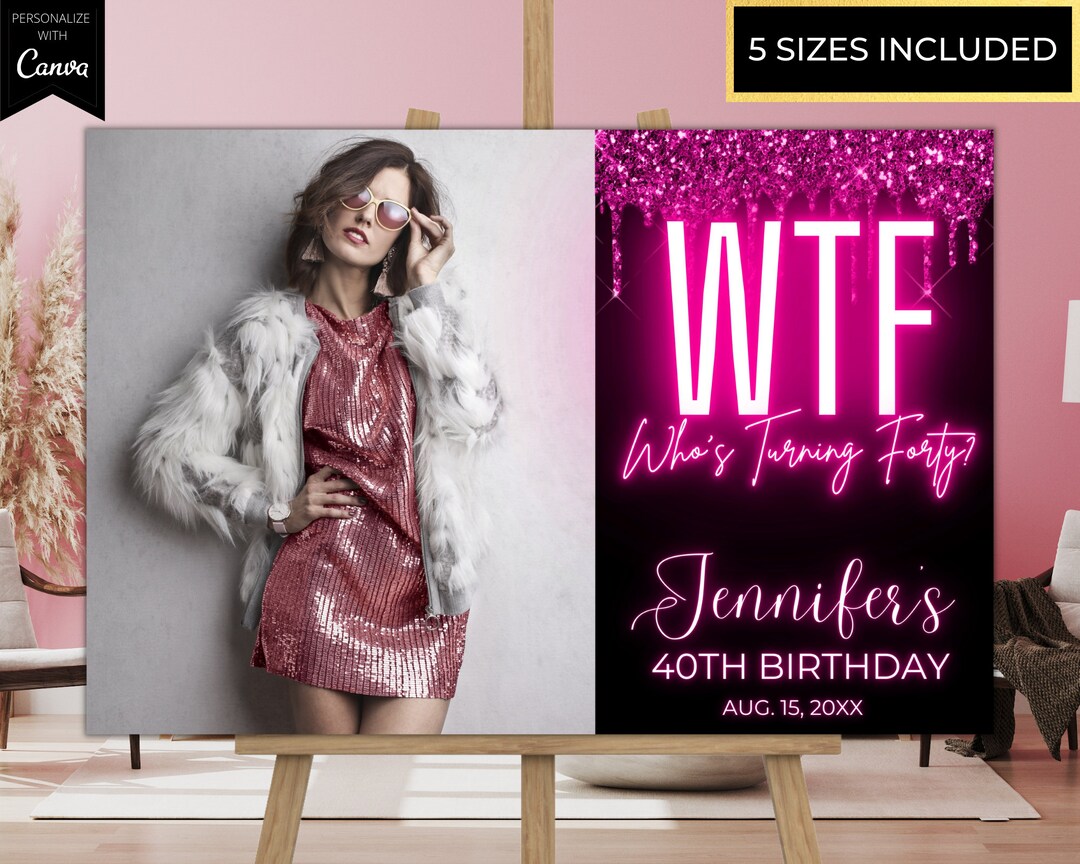 Editable WTF Who's Turning Forty 40th Birthday Photo Template Welcome ...