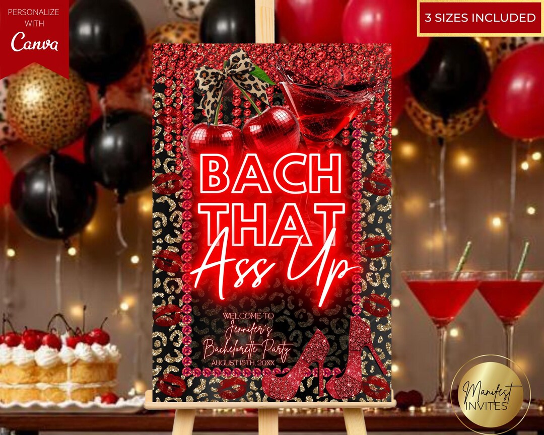 Editable Cheetah and Cherry Bachelorette Party Welcome Sign, Bach That ...