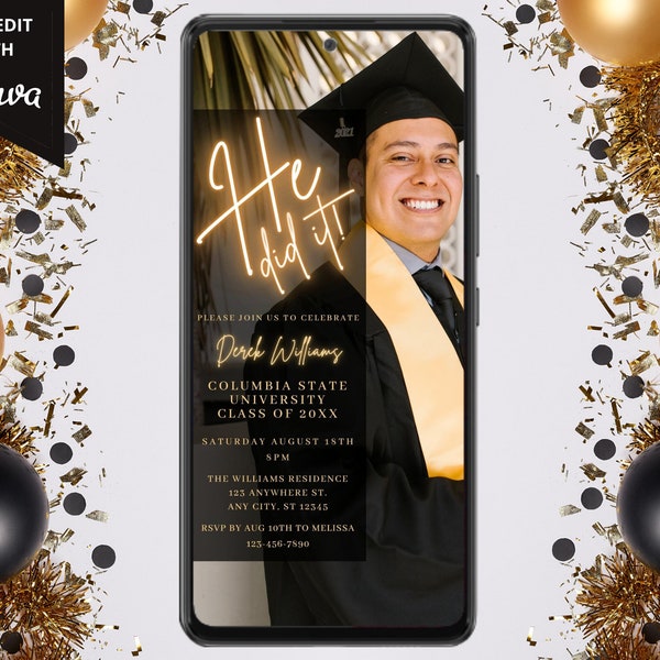 Digital Men's He Did It Graduation Photo Template Party Invitation, - Etsy