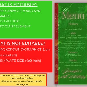 Editable Tropical Greenery Pink Neon Birthday Dinner Menu Card Template ...