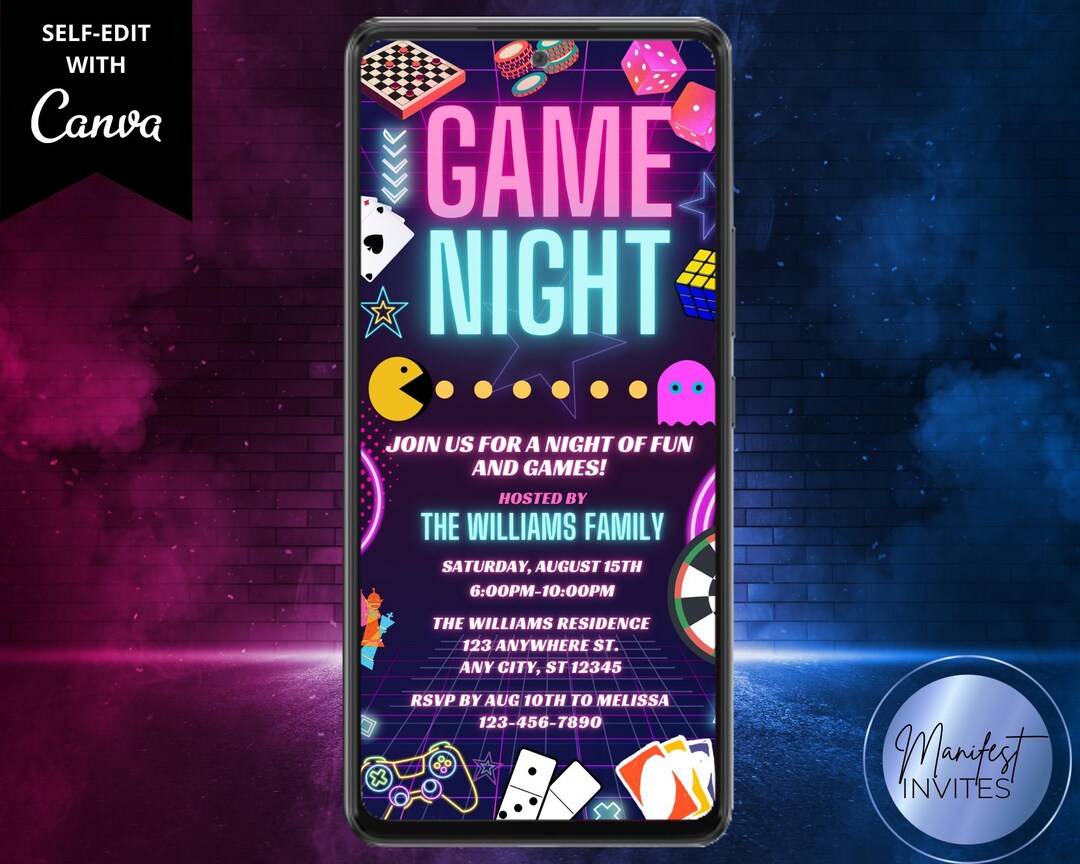 Digital Family Game Night Party Invitation, Adult Kids Trivia Game ...