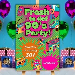 Editable Fresh to Def 90's Party Welcome Sign, Printable Entrance ...