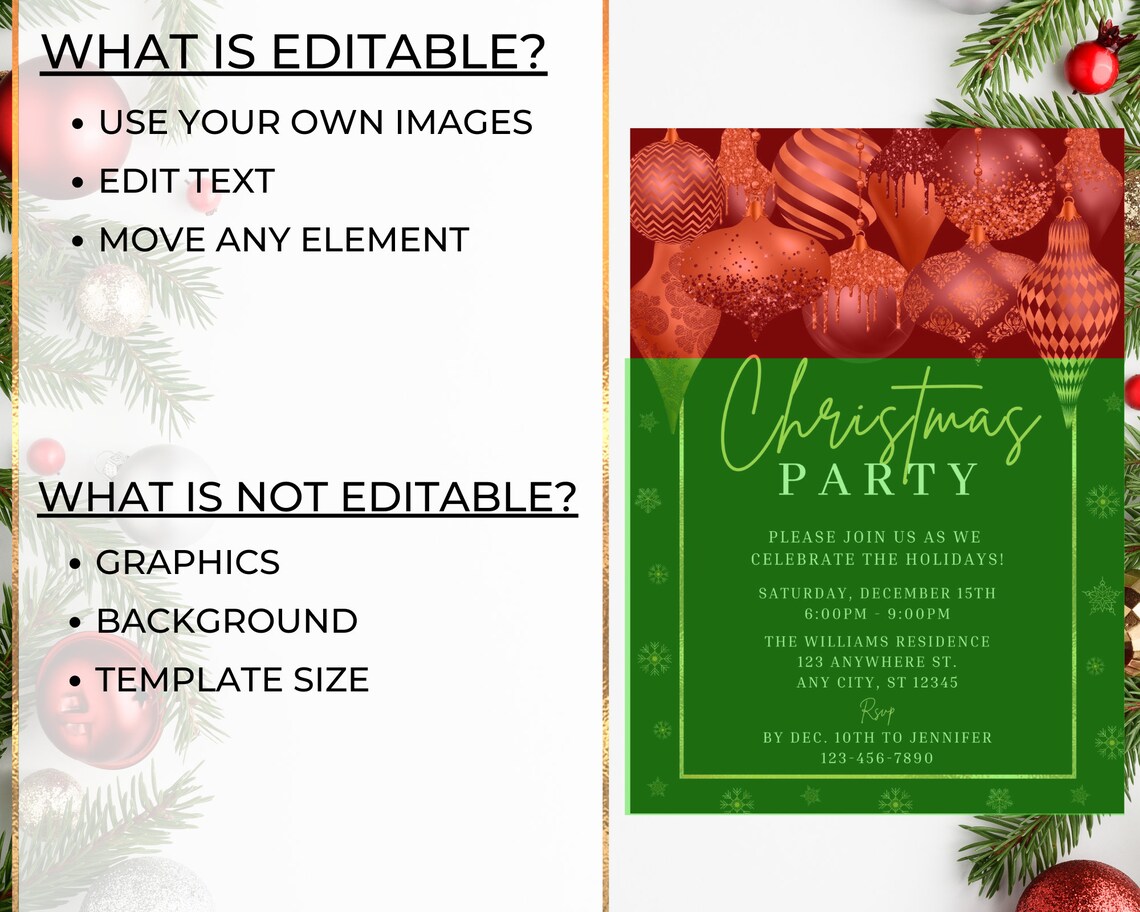 Editable Christmas Party Invitation Printable Holiday Party - Etsy