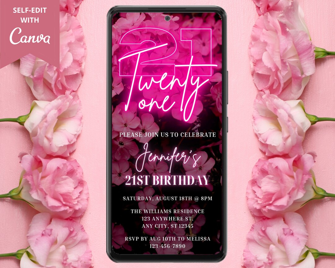 Digital Twenty One 21st Birthday Party Invitation, Electronic Phone ...