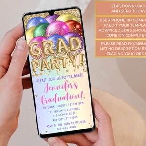 Digital Rainbow Graduation Party Invitation, Electronic Text Message ...