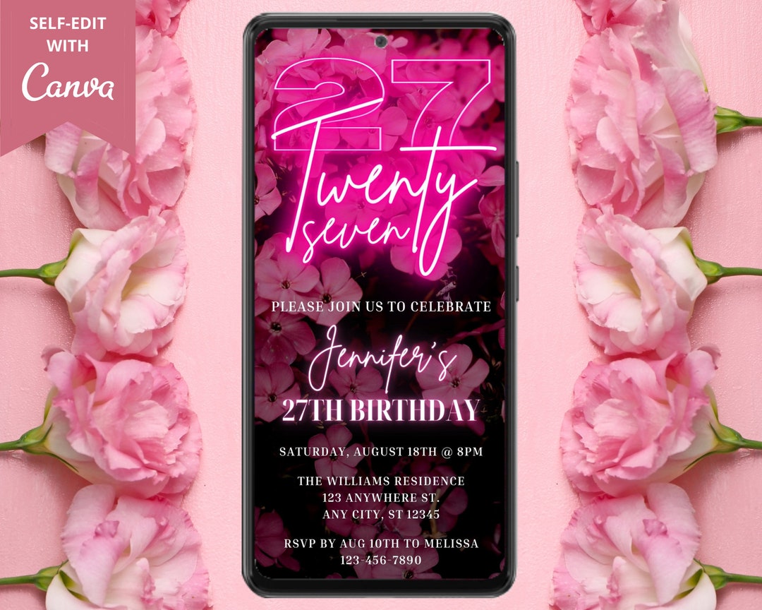 Digital 27th Birthday Party Invitation, Electronic Phone Text Message ...
