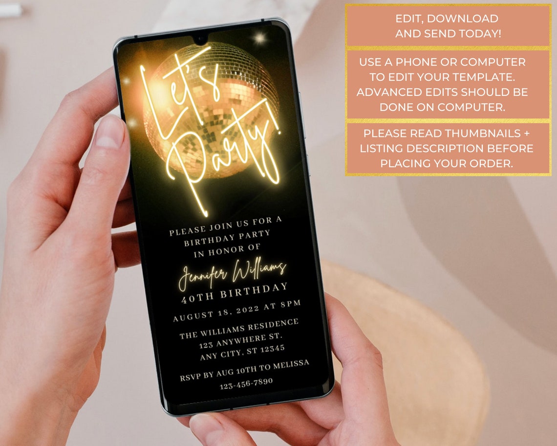 Electronic Disco Birthday Invitation Digital 70s Retro Party - Etsy