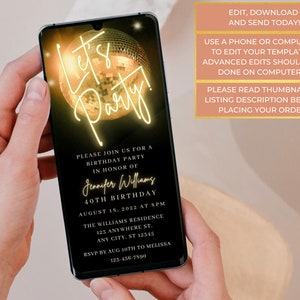 Electronic Disco Birthday Invitation, Digital 70s Retro Party Invite ...