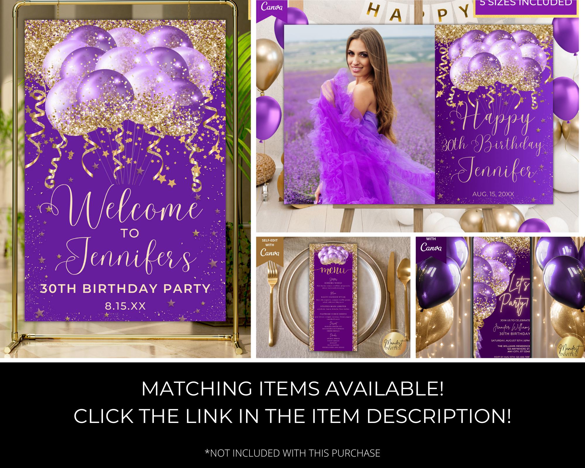 Editable Glam Purple Gold Glitter Balloons Diamond Program and Thank ...