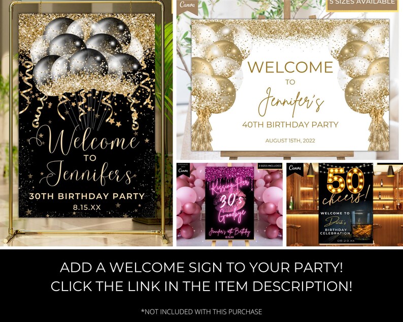 Editable Modern Red Birthday Party Welcome Sign Photo Template, Happy ...