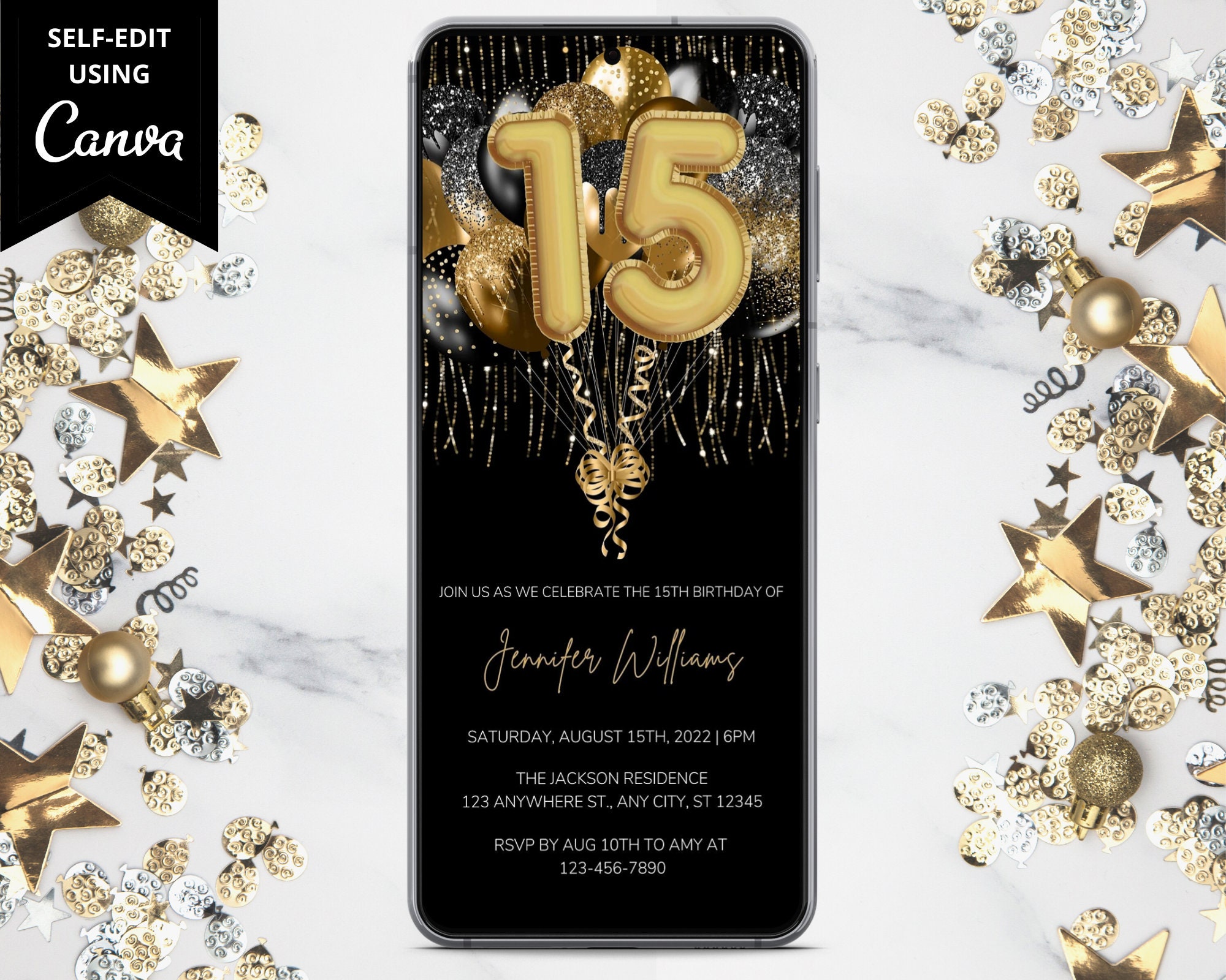 Digital 15th Birthday Party Invitation Electronic Birthday | Etsy