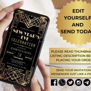 Digital Roaring 20s Gatsby Themed New Years Party Invitation, Art Deco ...