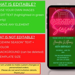 Gemini Zodiac Birthday Digital Invitation, Electronic Party Invite ...