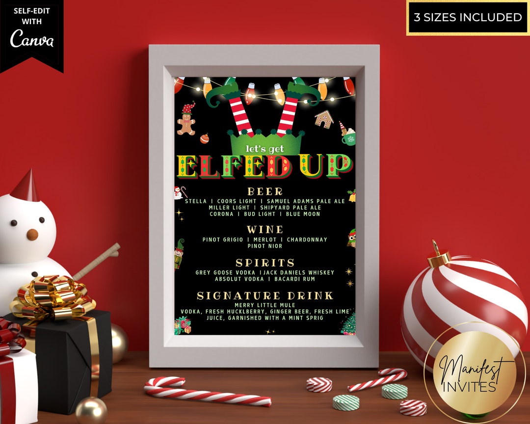 Editable Christmas Bar Menu Template, Let's Get Elfed Up, Funny ...