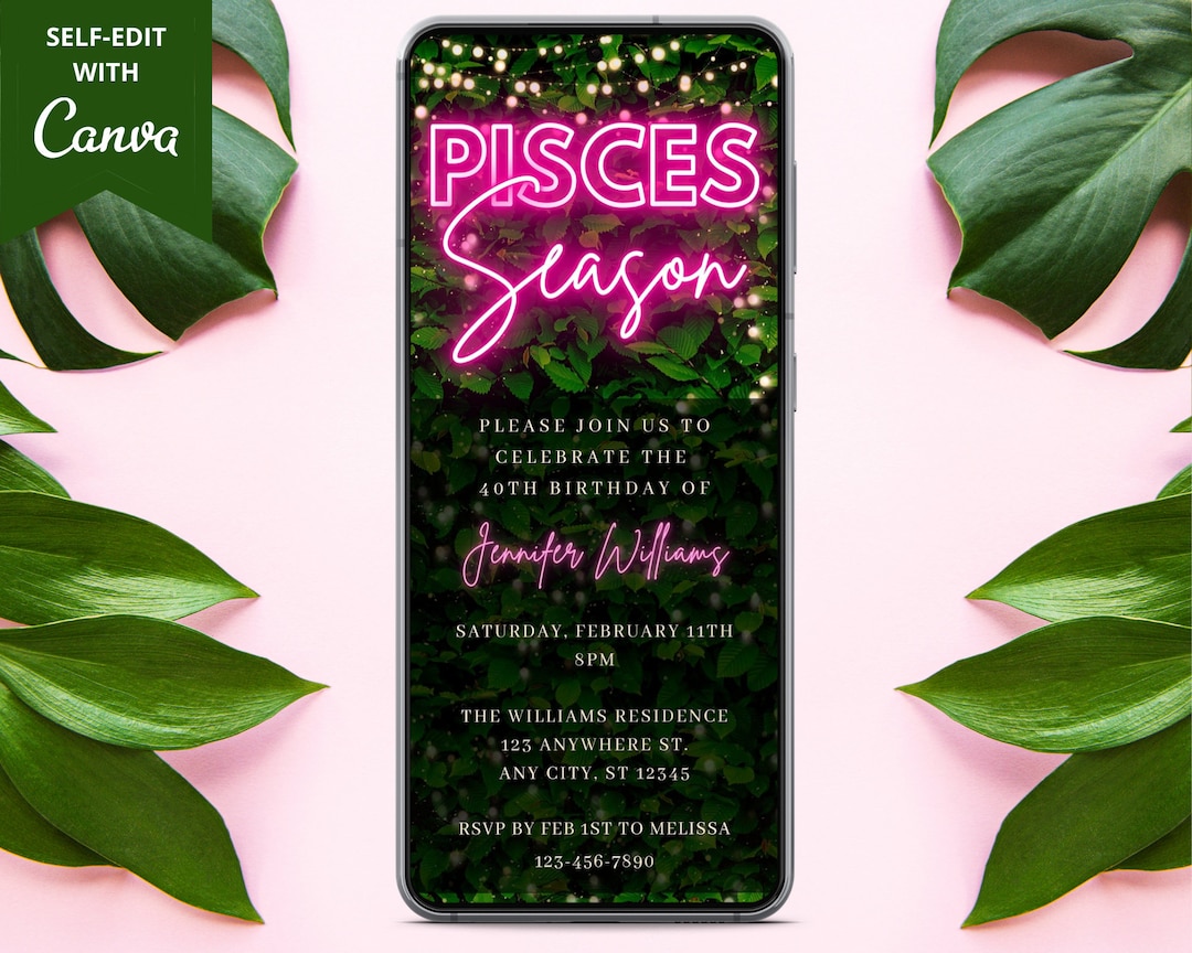 Pisces Season Birthday Digital Invitation, Electronic Party Invite ...
