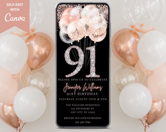 91st Birthday Electronic Birthday Invitation - Etsy