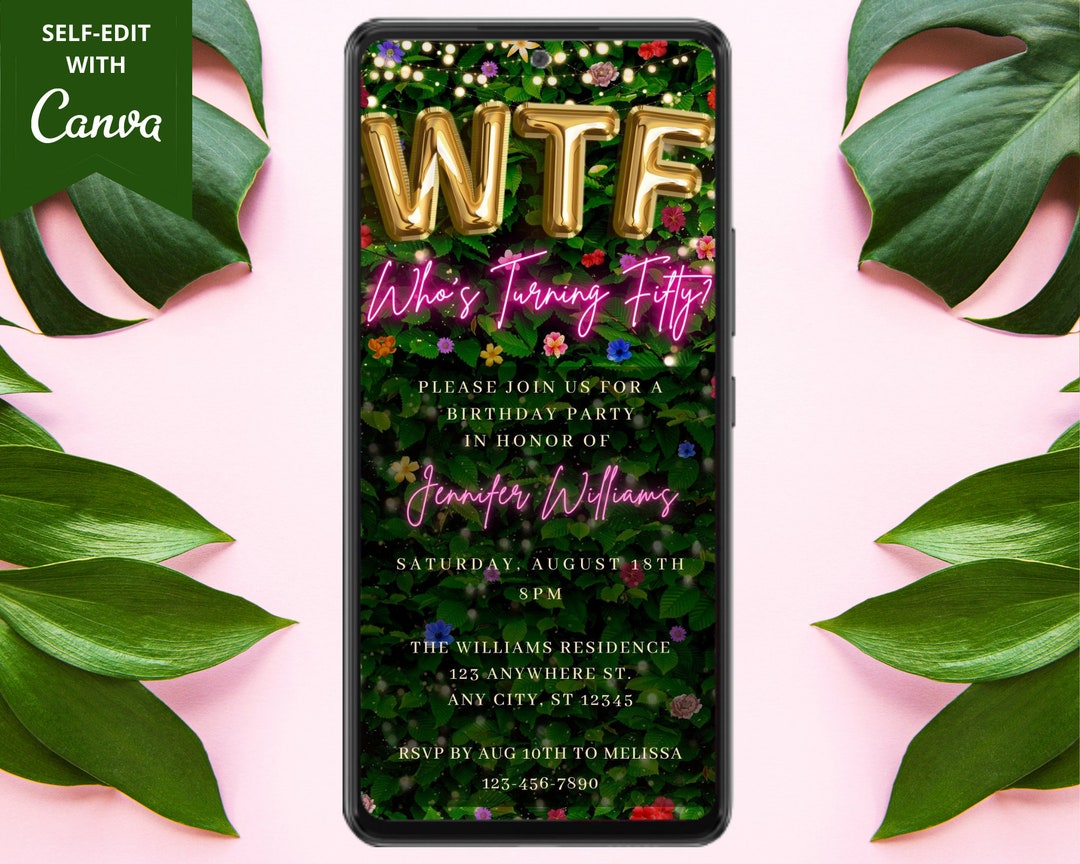 Digital WTF Who's Turning Fifty 50th Birthday Party Invitation ...