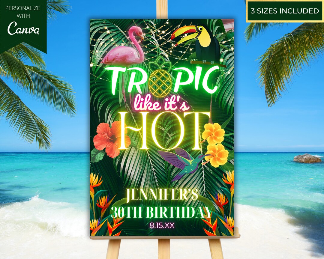 Editable Tropical Hawaiian Luau Birthday Welcome Sign, Tropic Like It's ...
