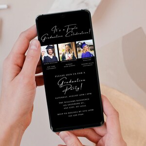 Digital Triple Graduation Invitation Electronic Grad Party | Etsy