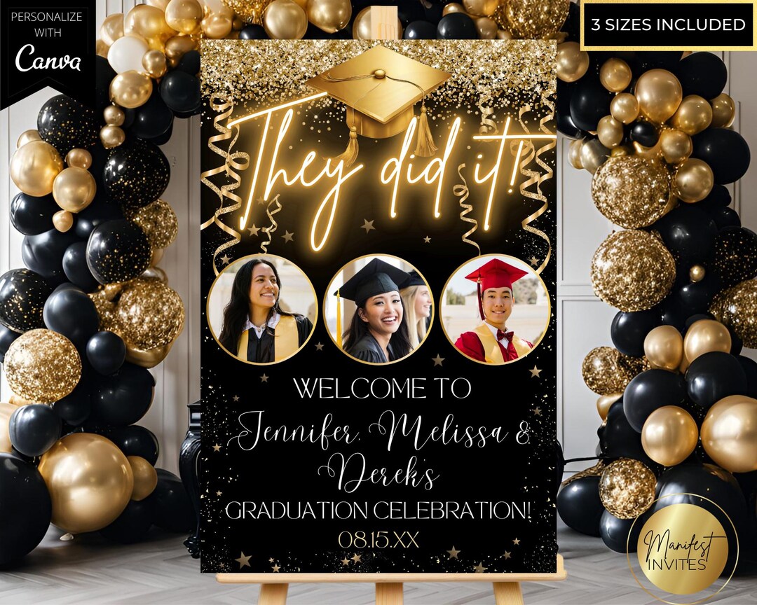 Editable Triple Graduation Party Welcome Sign Photo Template, They Did ...