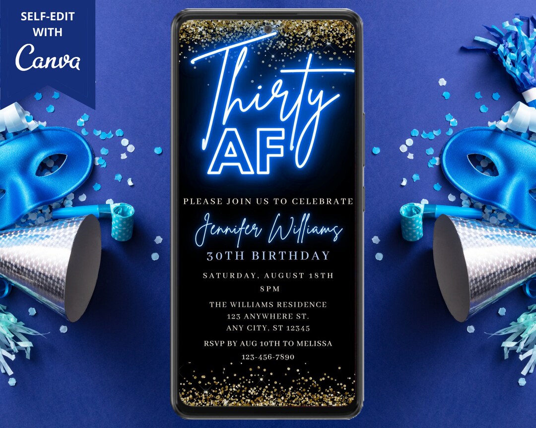 Digital Thirty AF 30th Birthday Party Invitation, Electronic Phone Text ...