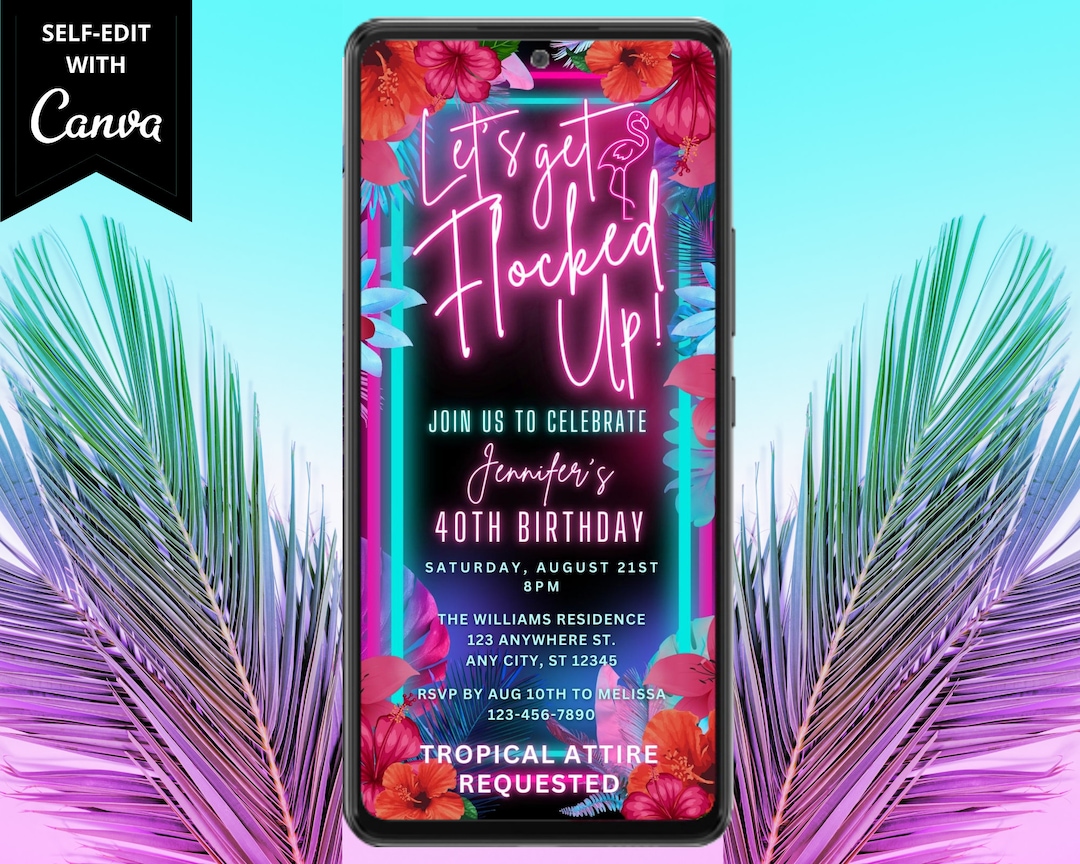 Digital Tropical Let's Get Flocked up Luau Birthday Party Invitation, Electronic Text Evite ...