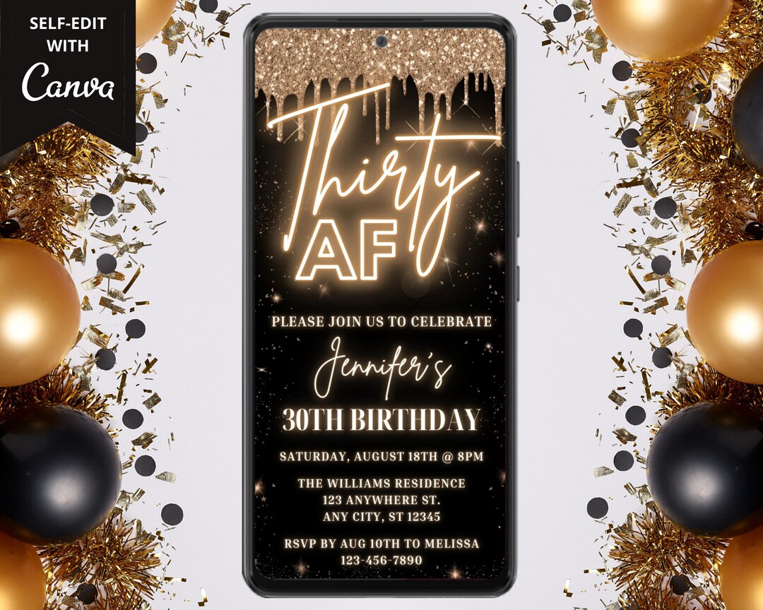 Digital Thirty AF 30th Birthday Party Invitation, Electronic Paperless ...