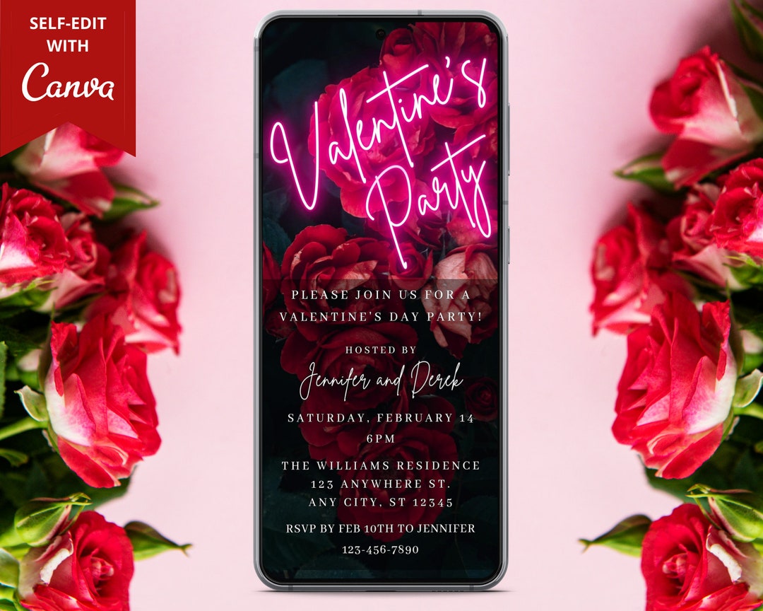 Electronic Valentine's Day Party Invitation, Digital Valentine's Day ...