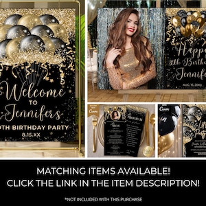 Editable Picture Black Gold Glitter Balloons Menu and Program Card ...