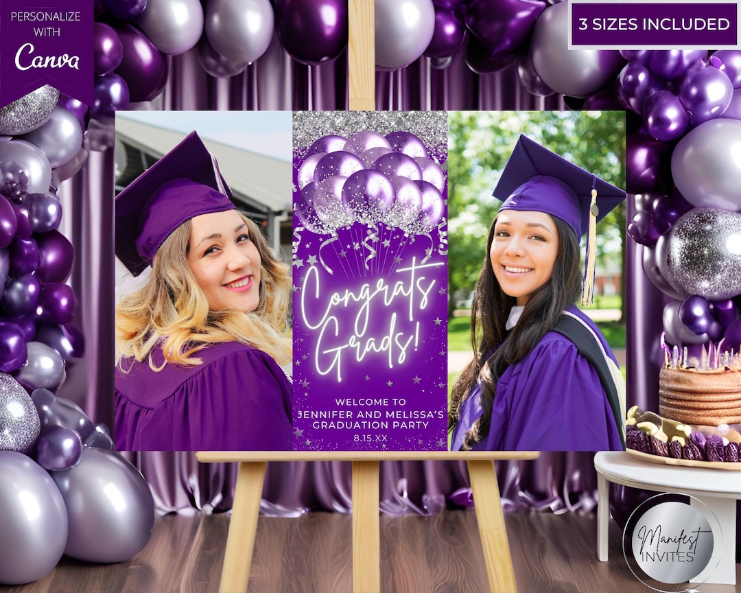 Editable Congrats Grads Double Graduation Party Photo Welcome Sign ...