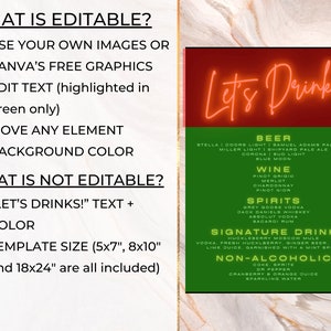 Editable Let's Drink Gold Neon Bar Menu Template, Printable Signature ...
