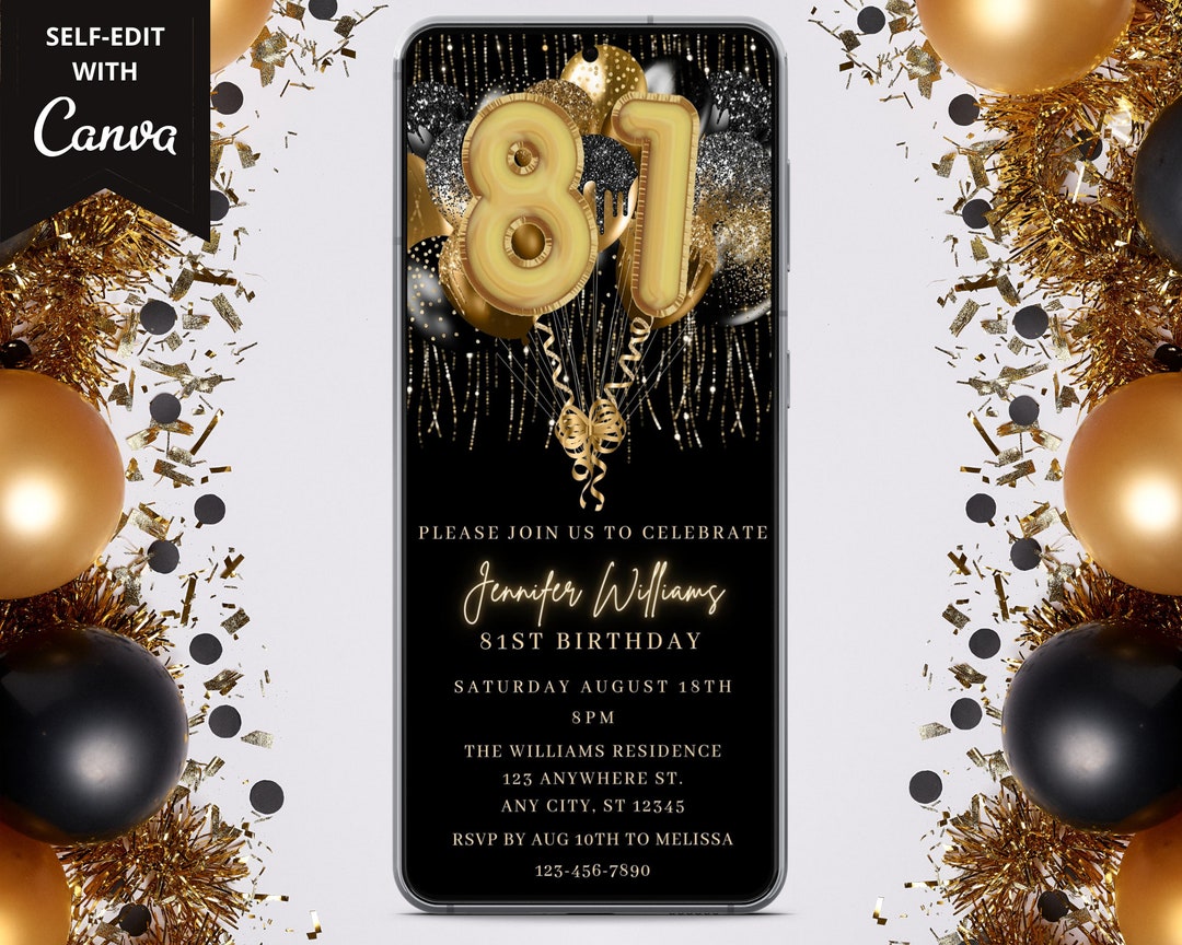 81st Birthday Party Digital Invitation, Electronic 81st Birthday ...