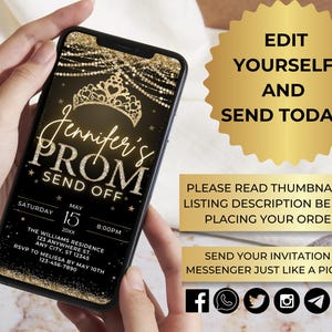 Digital Prom Send off Black Gold Diamonds Party Invitation, Prom Queen ...
