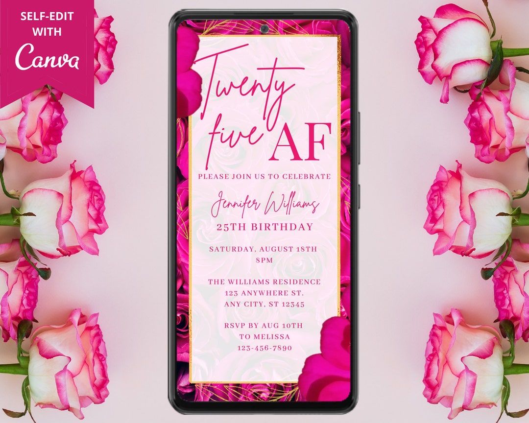 Digital Twenty Five AF 25th Birthday Party Invitation, Electronic Phone ...