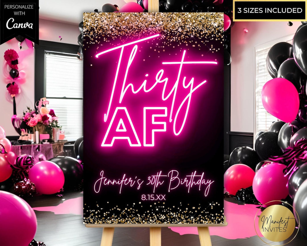Editable Thirty AF 30th Birthday Party Glam Welcome Sign Template ...