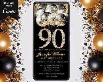 Editable 90th Birthday Invitation With Photos 90th Birthday - Etsy