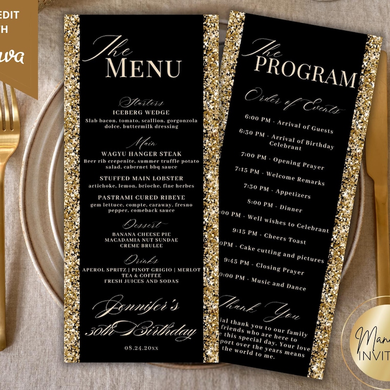 Black and Gold Gala Menu - Etsy