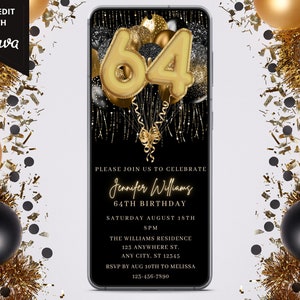 64th Birthday Party Electronic Invitation, Digital 64th Birthday ...