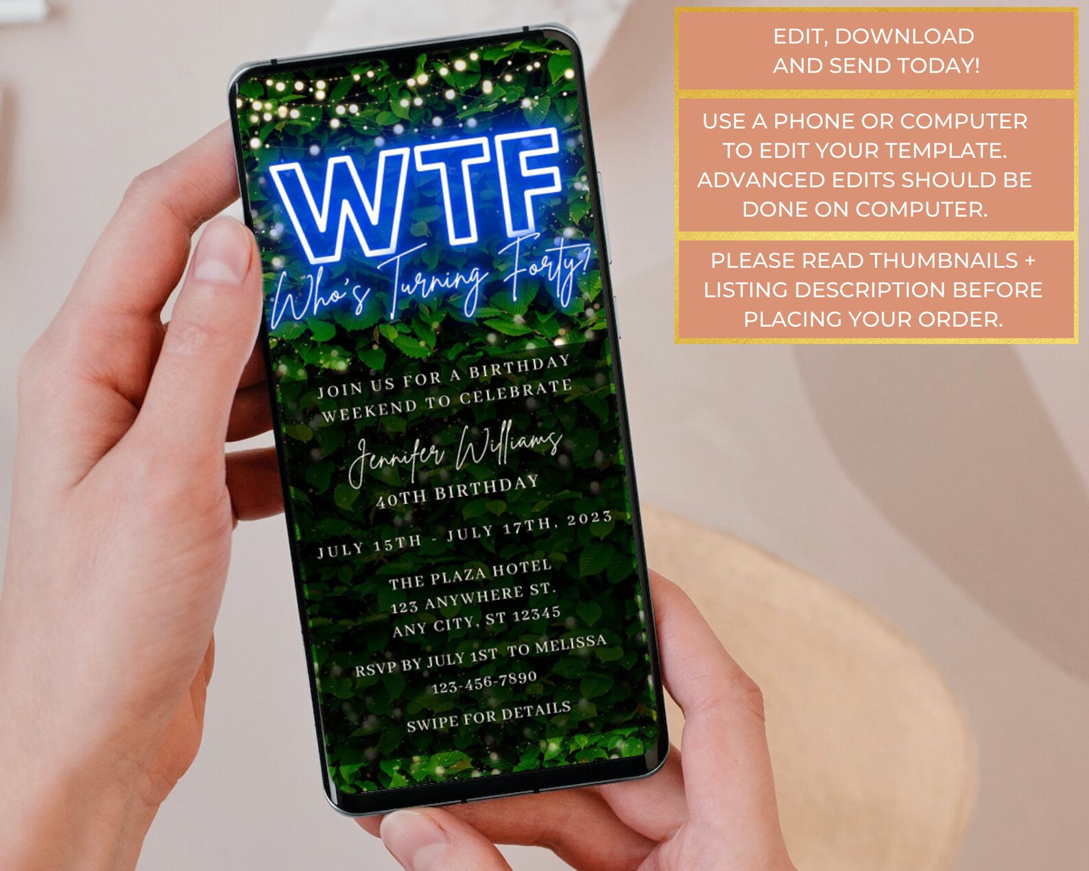 Electronic WTF Forty 40th Birthday Weekend Invitation Digital - Etsy