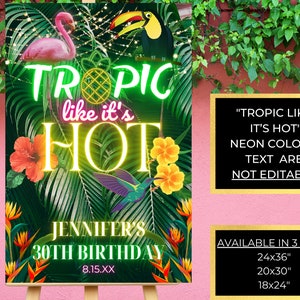 Editable Tropical Hawaiian Luau Birthday Welcome Sign, Tropic Like It's ...
