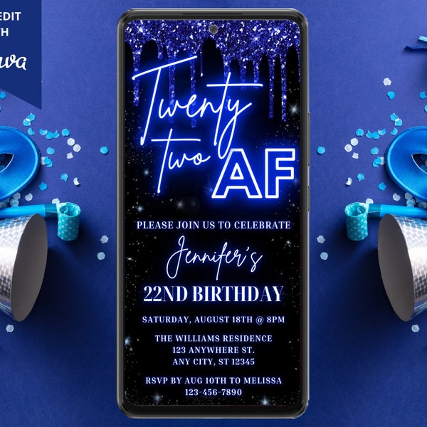 22nd Blue Birthday Invitations - Etsy