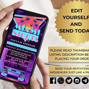 Digital Retro 80s 90s Miami Nights Birthday Party Invitation, Summer ...
