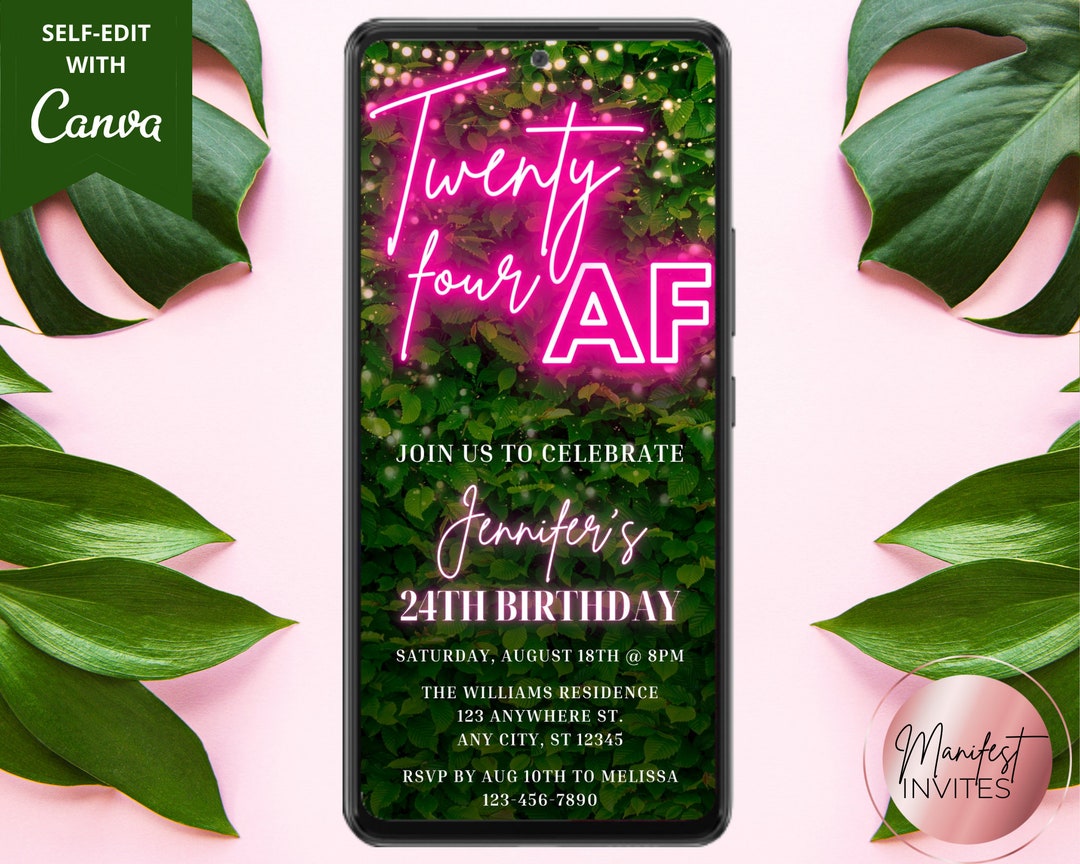 Digital 24 AF 24th Birthday Party Invitation, Electronic Phone Text ...