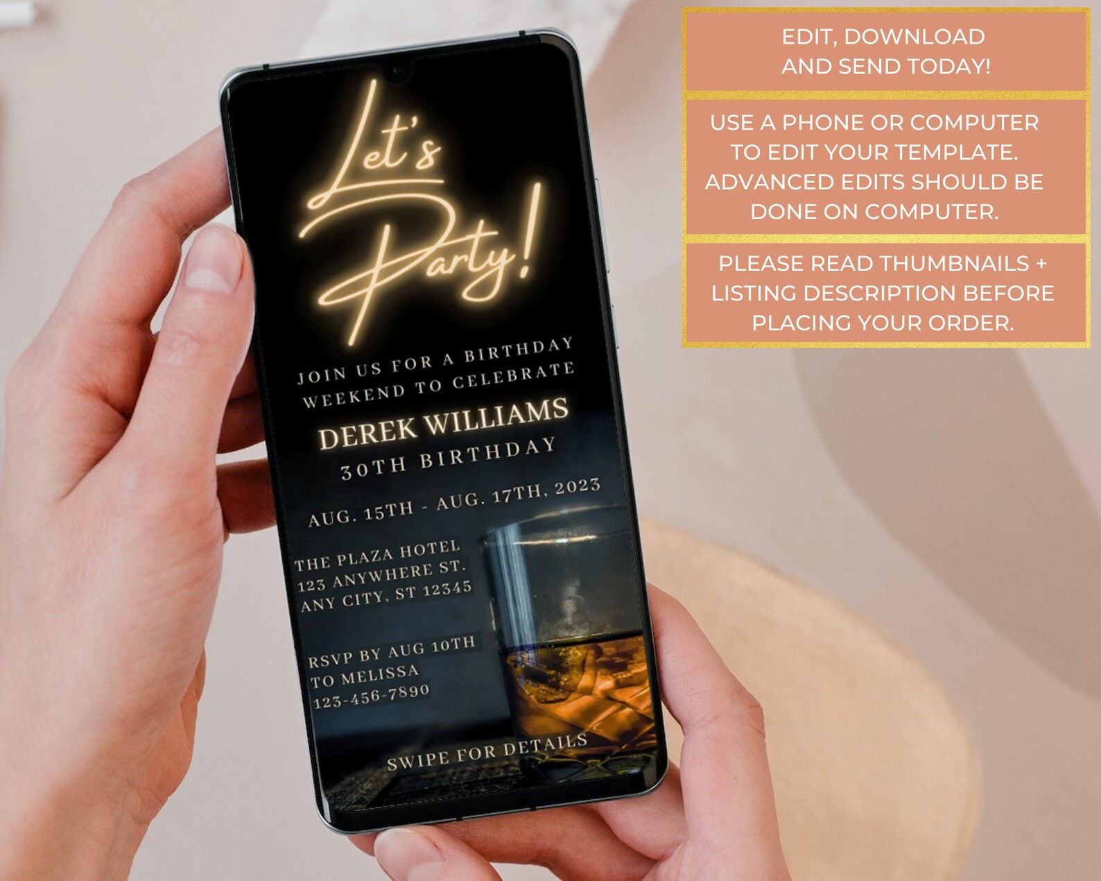Digital Men's Birthday Weekend Invitation, Electronic Itinerary ...