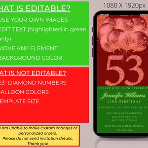 Digital 53rd Birthday Party Invitation, Electronic Mobile Text Evite ...