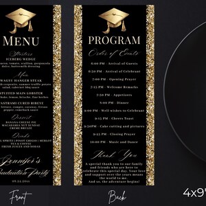 Editable Modern Graduation Black Gold Dinner Menu Card and Program ...